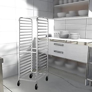 HALLY SINKS & TABLES H Bun Pan Rack 20 Tier with Wheels, Commercial Bakery Racking of Aluminum for Full & Half Sheet - Kitchen, Restaurant, Cafeteria, Pizzeria, Hotel and Home, 26" L x 20" W x 69" H