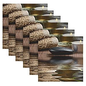 Haskirky Soft Reusable Satin Table Decorative Napkins,20x20InX1 PCSZen Basalt Stones on Wood,Family Dinner Wedding Banquet, Cocktail Party, Kitchen,Birthday Party