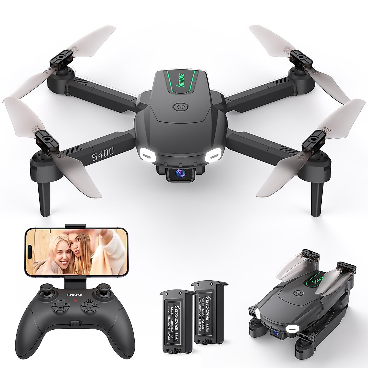 SOTAONE S400 Mini Drone for Kids with 1080P HD FPV Camera, Foldable Remote Control Helicopter Toys Gifts for Boys Girls with Auto-hovering, One Key Start/Land, Self-spin, 3D Flips 3 Speeds 2 Batteries