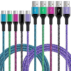 USB C Cord Fast Type C Charging Cable 6FT 5Pack Nylon Phone Charger Cord for Samsung Galaxy A12 A32 A52 S23 S22 S21 A14 A13 5G S20 S10 S9 A51 A71 A20 A21 A01 A50,Moto G Stylus Power,LG V60 K51 Stylo 6