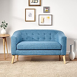 GDFStudio Christopher Knight Home Bridie Mid-Century Modern Loveseat, Muted Blue Fabric