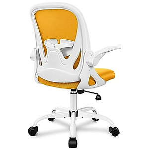 Primy Office Chair Ergonomic Desk Chair with Adjustable Lumbar Support and Height, Swivel Breathable Desk Mesh Computer Chair with Flip up Armrests for Conference Room（Yellow）