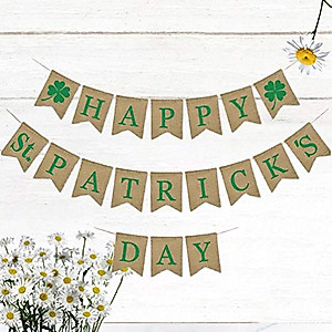 Amosfun Happy St. Patricks Day Burlap Banner St Patricks Day Bunting Garland Banner St. Patricks Day Party Favors Pull Flags Party Decorations 1PCS