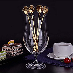 Stainless Steel Tableware Creative Flower Coffee Spoon, Sugar Spoon, Stirring Spoon, Mixing Spoon, Stir Bar Spoon, Tea Spoon, Ice Tea Spoon for Tea, Cake, Dessert Ice Cream Spoon, Set of 4, (Gold - 4)