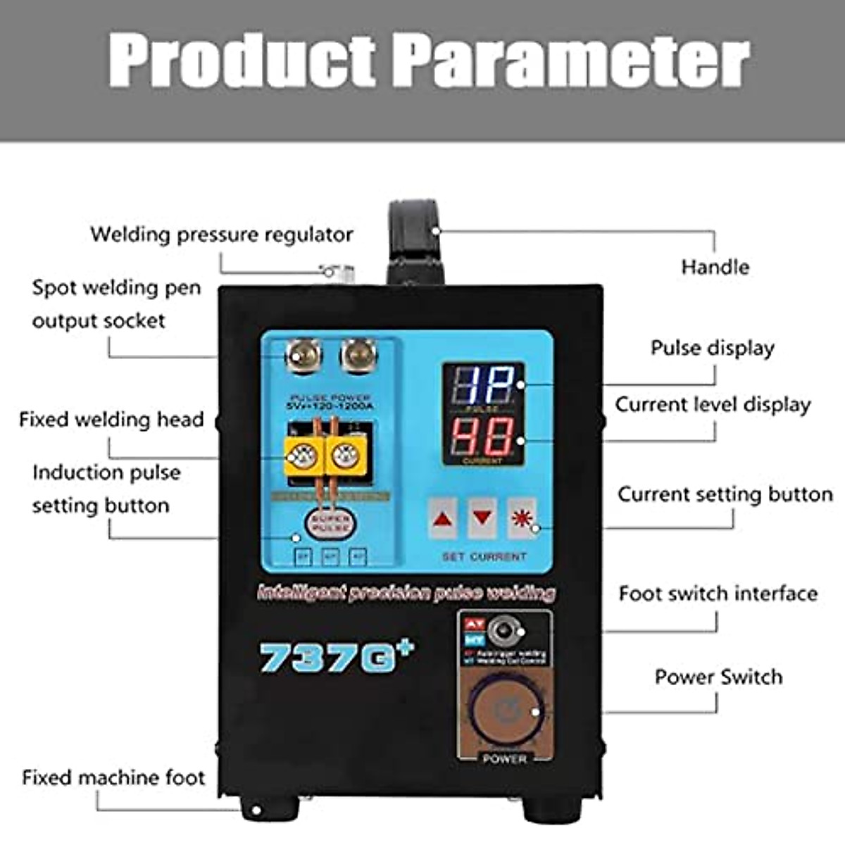 GAOMIN Battery Spot Welder 4.3kw High-Power Pulse Spot Welding Machine 737g Smart Precision Welding Large Battery Pack Induction,with 70bn Spot Welding Pen,Wire-Controlled Foot Switch