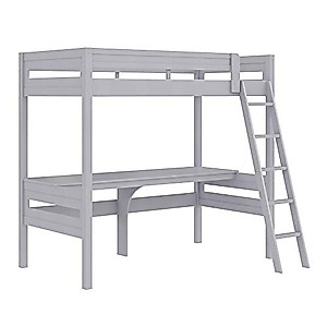 DHP Dorel Living Harlan Wood Bed with Ladder and GuardRail, Twin, Gray Loft