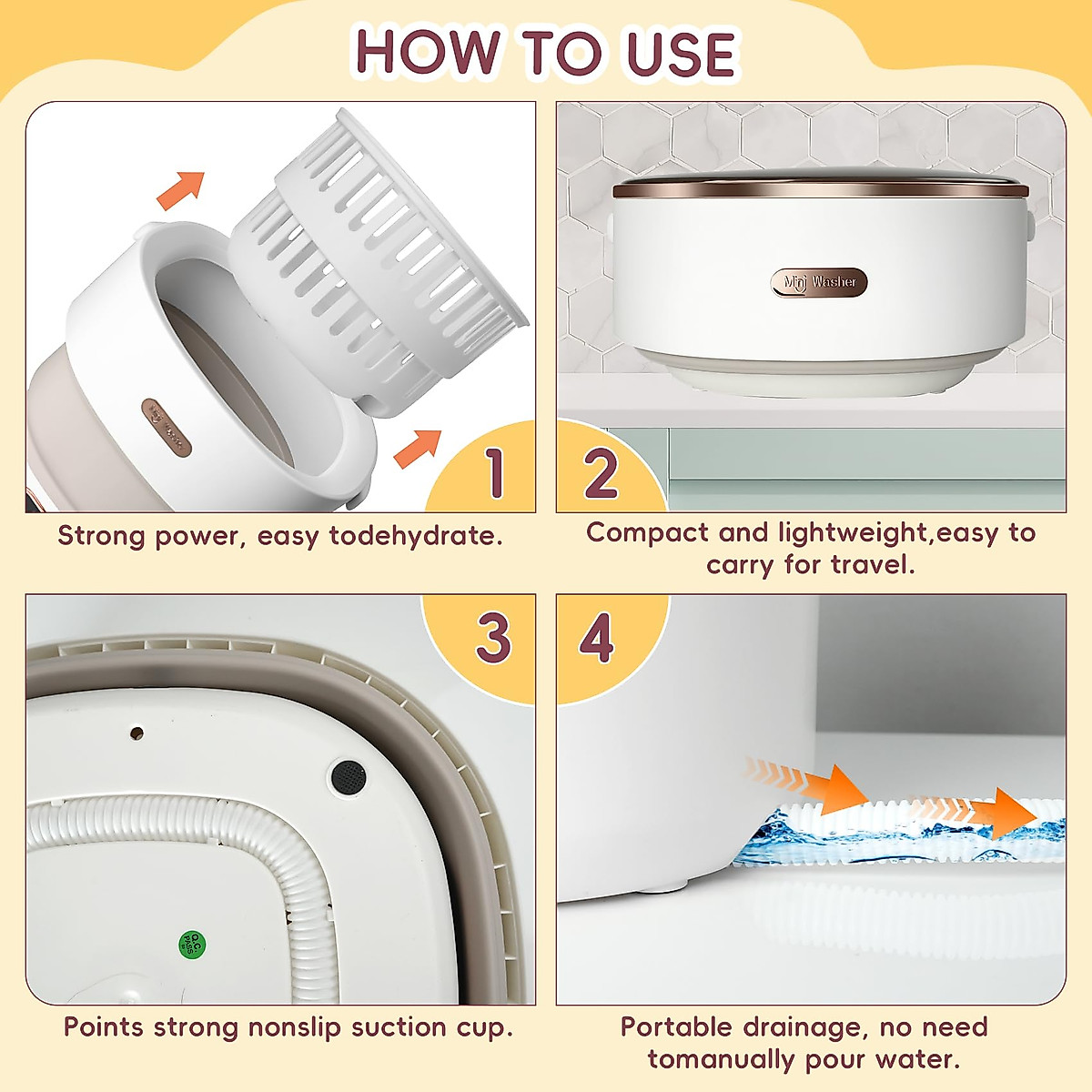 Portable Washing Machine 15L, Mini Washer with 4 Modes and Spin Basket, Large Capacity Laundry Washer Deep Cleaning for Underwear,Baby Clothes, Foldable Washing Machine for Apartments,Camping,Travel