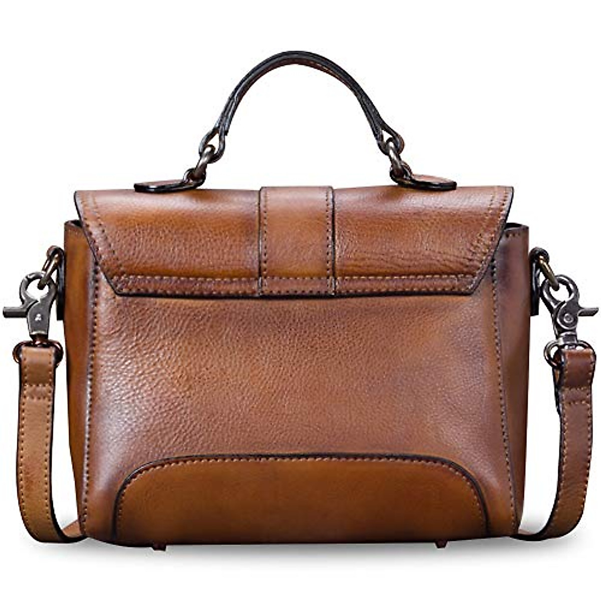Genuine Leather Satchel for Women Vintage Handmade Crossbody Bag Purse Top-Handle Handbag (Brown)