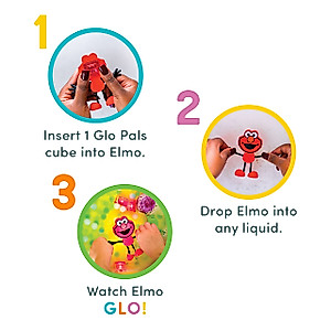 Glo Pals x Sesame Street Elmo Water-Activated Bath Toy with 6 Reusable Light-Up Cubes for Sensory Play