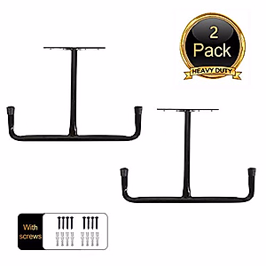 Henson Overhead Garage Storage Rack - Heavy Duty Double Ceiling Mounted Hooks Utility Hangers Safe Racks for Fishing Rod 16.5" Arm Length 2 Pack, Black
