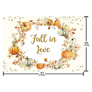 ABLIN 7x5ft Fall in Love Backdrop Autumn Pumpkin Flowers Photography Background Wedding Love Engagement Bridal Shower Party Decorations Banner Photo Booth Props