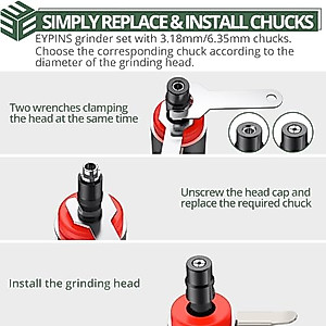 EYPINS Air Angle Grinder,Air ‎Right Angle Die Grinder 1/4" 90 Degree Heavy Duty 20000 RPM Pneumatic Sander Polisher Tool for Contour Grinding, Polishing, Milling