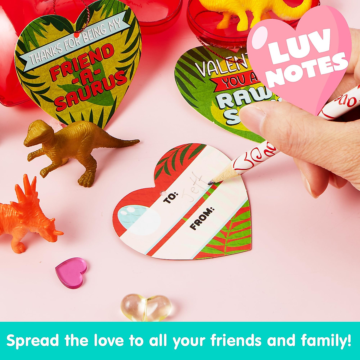 JOYIN 28 Pack Valentine Day Gift for Kids, Dinosaur Toys Figures Filled Hearts with Valentine Cards for Kids Classroom Exchange Party Favors, Valentine Gift Exchange, Game Prizes Carnivals Gift
