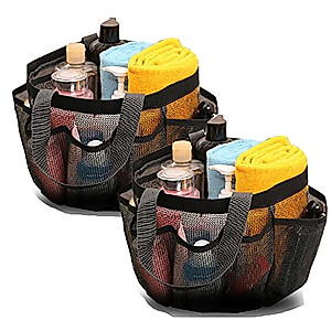 Larpur 2 Pack Mesh Shower Caddy, Bathroom Organizer Quick Dry Small Shower Tote Bag Oxford Hanging Organizer, Toiletry Caddy for Shampoo, Conditioner, Soap and Other Bathroom Accessories, Black