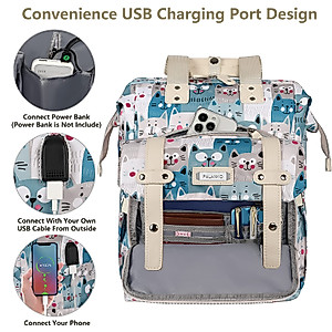 FALANKO Laptop Backpack for Women,Teacher Doctor Nurse Work Purse Bag for 15.6 Inch Laptop,Cute Cartoon Pattern backpack With USB Charging Port RFID Anti Theft Pocket, Large Travel Bookbag for Women