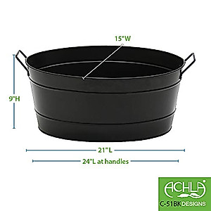 Achla Designs Black Oval Galvanized Steel Tub