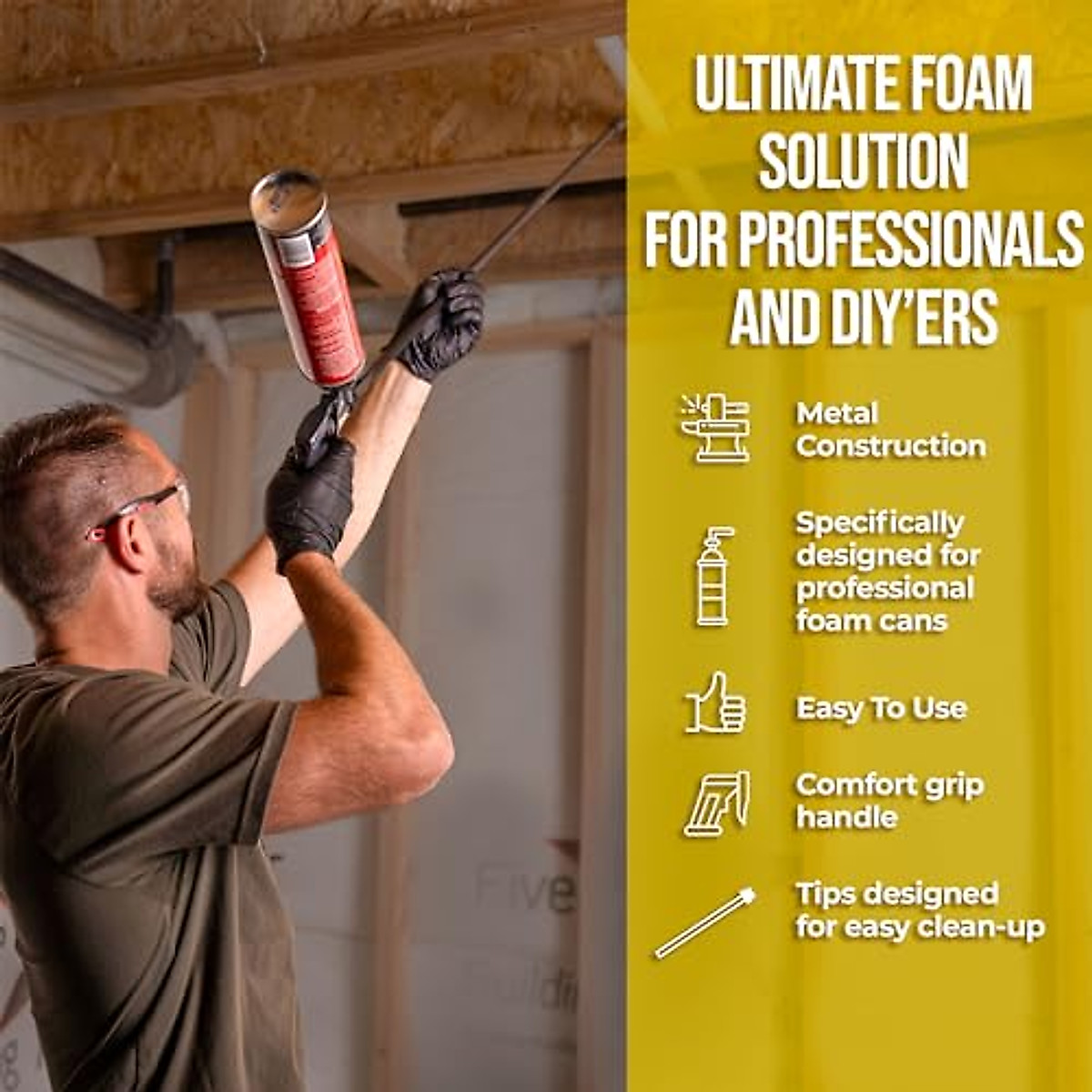 AWF Pro Foam Gun - AWF 1200, PTFE Non Stick Coated Basket, 2' Spray Foam Gun. Ideal for Contractors & DIY. High Precision, Greater Yield Foam Spray Insulation Gun, One Hand Adjustment, 2' Long Nozzle