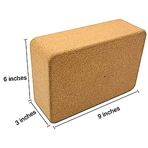 Cork Yoga Blocks, 2 Pack, with 1 Black Yoga Strap, 9”x6”x3”, High Density Solid Natural Cork Yoga Brick with Comfortable Edge to Improve Balance, Strength and Flexibility