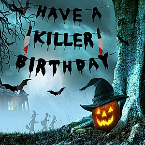 Cracoo Have a Killer Birthday Party Banner Disposable Spider Tablecloth for Halloween Birthday Halloween Bloody Horror Movie (Black)