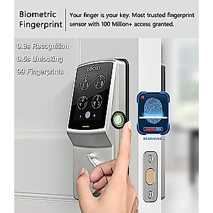 Lockly Secure Plus, Keyless Entry Door Lock, Smart Locks for Front Door, Smart Lock Deadbolt, PIN Genie® Keypad, 3D Biometric Fingerprint Sensor, Auto Lock Smart Door Lock (Satin Nickel)