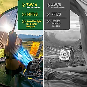 Drchop 7W Solar Fan Camping with Light, 10400mAh Solar Powered Fan, 9-Inch Outdoor Camping Fan for Tents, Rechargeable Fan Portable, Battery Powered Operated Fan, Travel Tent Fan, Camping Essentials
