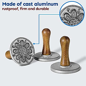 HULISEN Cookie Stamps Set of 4, Metal Cookie Press Mold with Wooden Handle, Decorating Supplies for DIY Baking, Cake, Pastry, Easy to Use, Gift Package