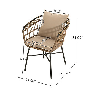 Merax Outdoor Patio Chair Set of 2 with Cushions Modern Armchair with Weatherproof Aluminum and PE Rattan Material for Gardens, Lawns, Balconies, Poolsides, 2-Pcs, Beige + Black