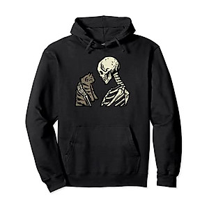 Skeleton Holding Cat Funny Halloween Skull Men Women Kids Pullover Hoodie