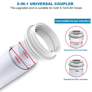 Portable Air Conditioner Hose Connector for Both 5.1"/5.9" Exhasut Vent Hoses with Clockwise & Counter Clockwise Threads, Universal Mobile AC Unit Vent Hose Coupler Coupling Extension