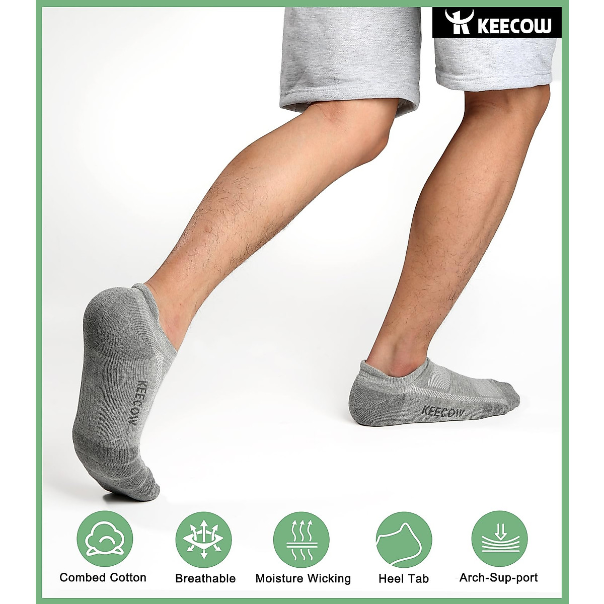 KEECOW Mens Athletic Socks 9-12 Grey Low Cut Short Cushioned Socks for Men Women 6 Pairs Breathable, Performance