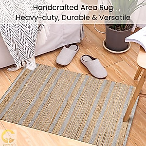 Comfy-co Area Rug 2x3 ft - Hand-Woven Jute Cotton Area Rug Boho Farmhouse Rustic - Non Slip Floor Rug for Bedroom Living Room Kitchen Dorm Entryway Hallway - Area Rug Natural/Grey