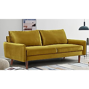 Container Furniture Direct Kent Velvet Sofa for Modern Living Rooms and Compact Spaces, Comfy 3 Seater Couch Studio Apartment Furniture with Sleek Design, Greenish Yellow