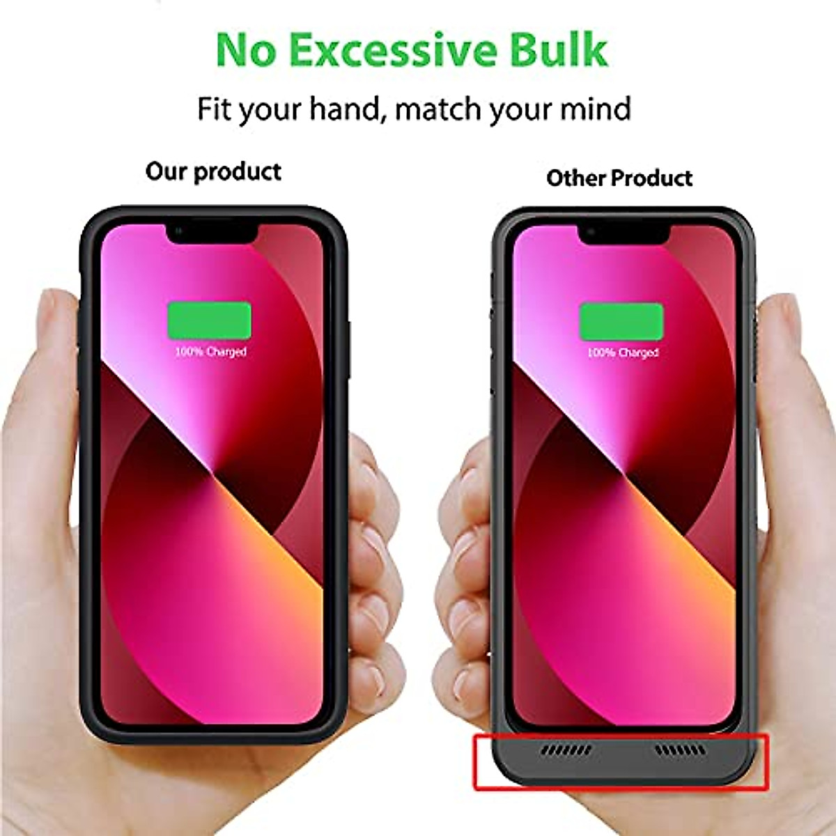 Battery Case for iPhone 13, 7000mAh Slim Portable Rechargeable Smart Protective Battery Pack Cover Power Bank Charging Case Compatible with iPhone 13 (6.1 inch) Extended Battery Charger Case (Black)