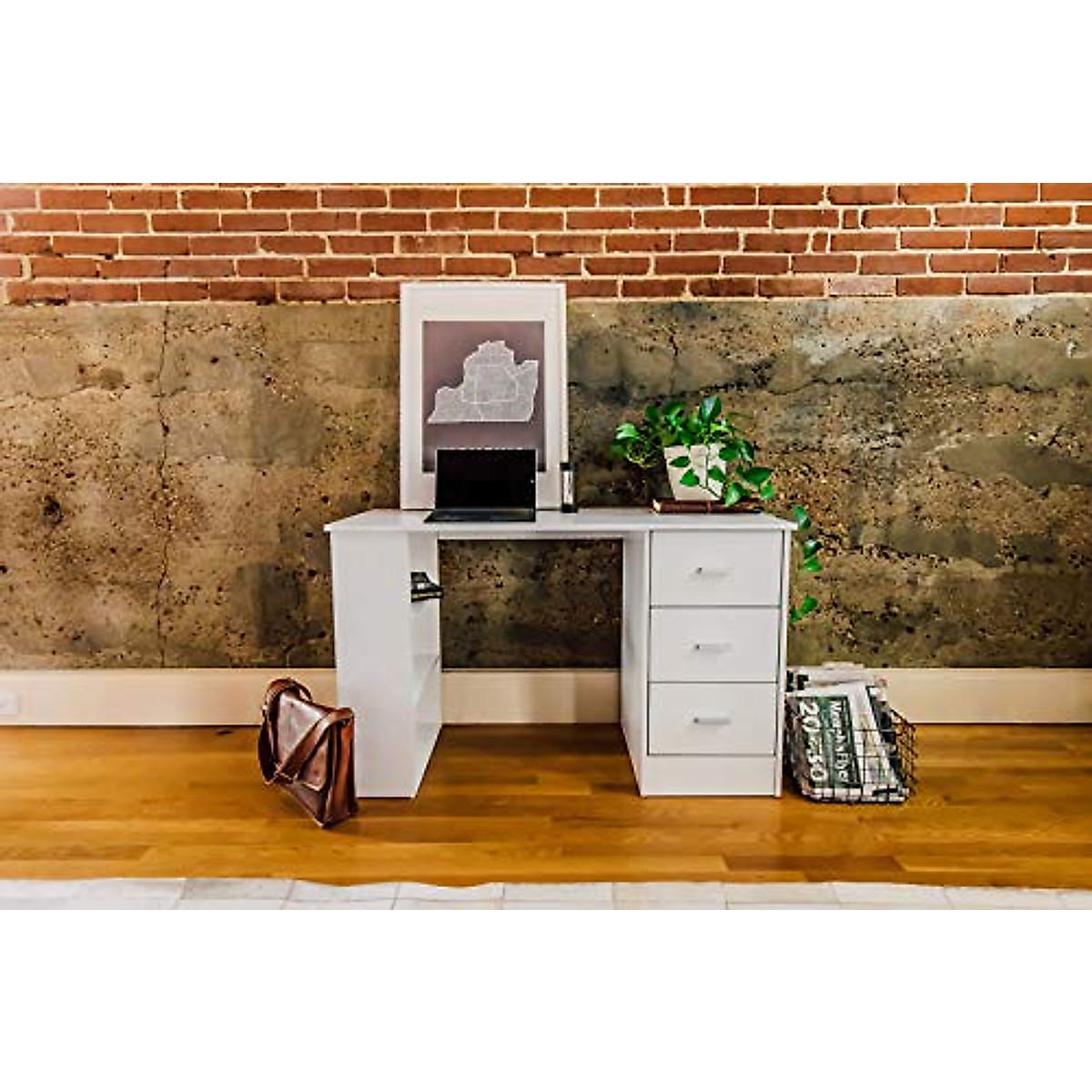 OneSpace Monroe 3 Shelve Computer Desk, White