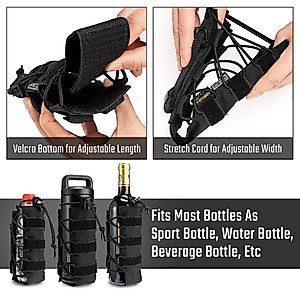TACTICAL GEEK EXT11 Water Bottle Pouch, Portable Water Bottle Carrier, Drawstring Travel Bottle Holder, Adjustable Outdoor Sports Kettle Carrier Holster, Molle Water Bottle Holder for Backpack (Black)