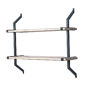 PIBM Stylish Simplicity Shelf Wall Mounted Floating Rack Shelves Iron Art Solid Wood Bookshelf Living Room Background Wall,Layer 2/3,2 Colours,4 Sizes, Black Border , 80x26x104cm