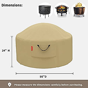 GDcaptain Fire Pit Cover Round 50Inch Durable Gas Fire Pit Cover Waterproof and UV-Resistant Patio Fire Bowl Cover for All Weather Protection Beige