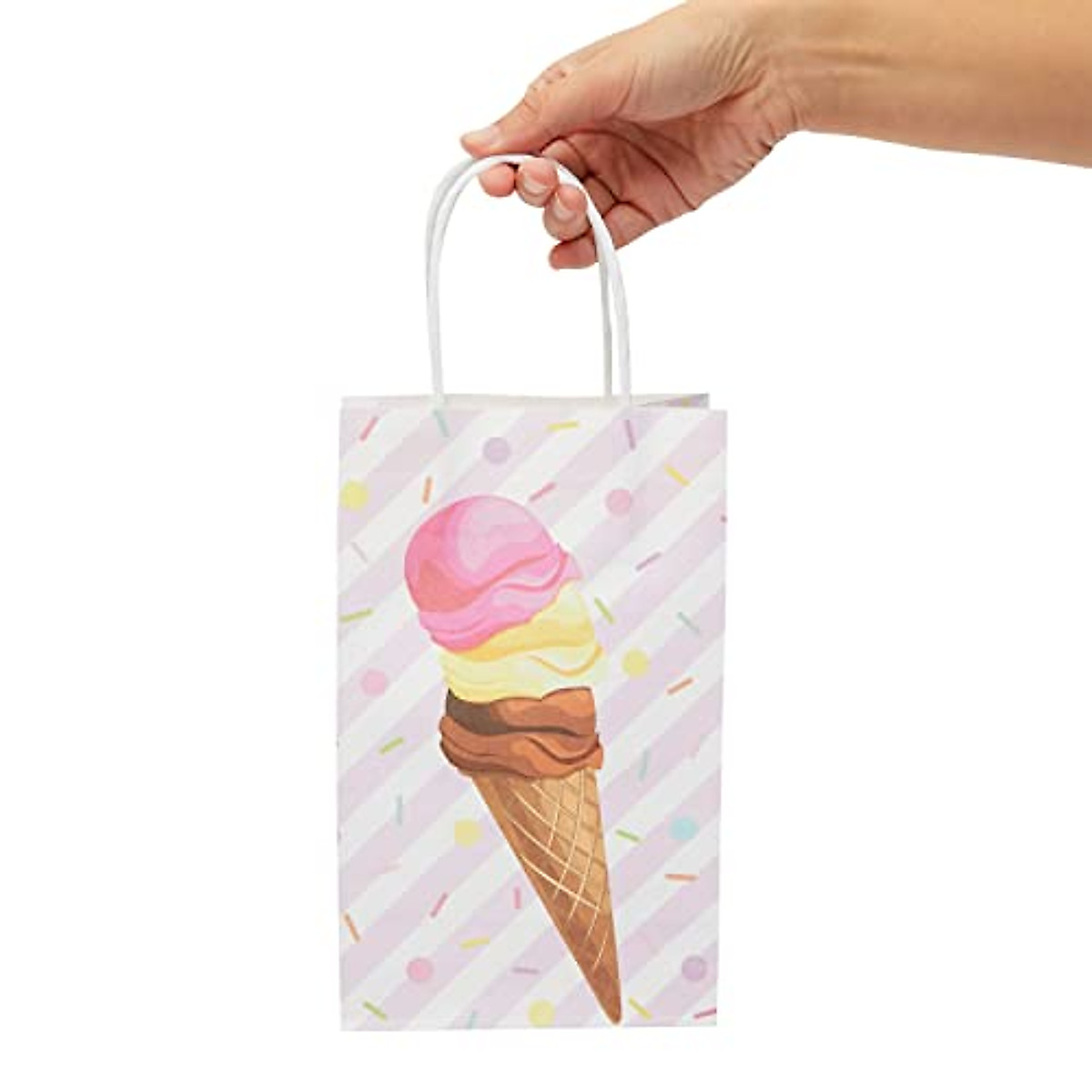 BLUE PANDA Ice Cream Birthday Party Favor Gift Bags with Handles (9 x 5.5 x 3.15 in, 24 Pack)