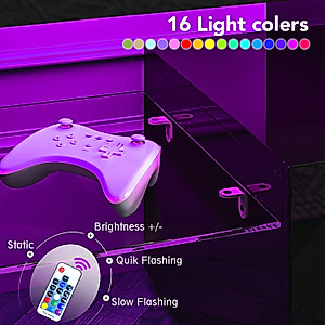 Entrintou Modern LED TV Stand for 55 inch TV with Shelves and Large Storage, Rustic Entertainment Center, Corner Small Television Stand, Black Table Top Gaming Glossy TV Stand for Living Room, Bedroom