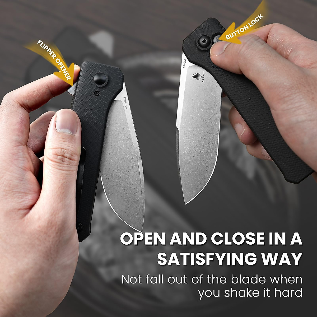 Kizer Brat Folding Knife, 3.5 Inches Stain 154CM Steel Blade EDC Pocket Knife G10 Handle Flipper Opener V3630C1