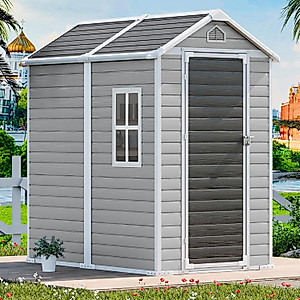 CDCASA 6x4 FT Resin Storage Shed, Waterproof Outdoor Shed with Floor & Lockable Door & Window & Vents Included, Plastic Tool Shed for Outside, Backyard, Patio, Poolside, Lawn, Dove Gray
