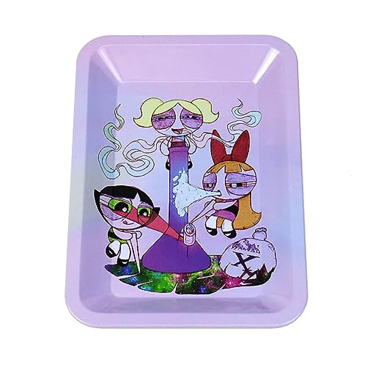 Rolling Trays Premium Metal Tray with Design - Perfect Size for Home Or Travel Accessories, Pink