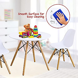 BETTARY Table and Chair Set, 3-Piece Kids Dining Learning Furniture Set, Kids Size Plastic Table and Chairs w/Beechwood Legs for Home Daycare Preschool, Play Table for Toddler Gifts, White (2 Chairs)