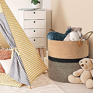 CHICVITA Extra Large Jute Basket with Handles Blanket Basket Home Decor (Set of 2)