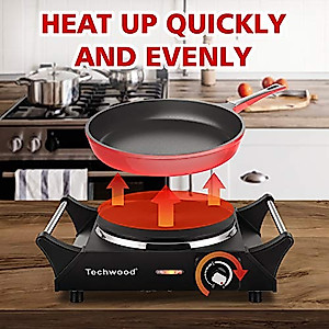 Techwood Hot Plate Portable Electric Stove 1500W Countertop Single Burner with Adjustable Temperature & Stay Cool Handles, 7.5” Cooktop for Dorm Office/Home/Camp, Compatible for All Cookwares