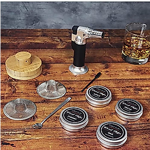 Cocktail Smoker Kit for Whiskey Old Fashion and Bourbon | with Torch 4 Flavors of Wood Chips Food Grade Torch Wooden Case