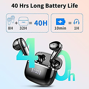 Wireless Earbud Bluetooth 5.3 Headphones 40H Playtime LED Power Display, Bluetoth Earbud Touch Control, Ear Bud in-Ear Earphones with Mic for Android iOS, Super Light & Portable, IP7 Waterproof