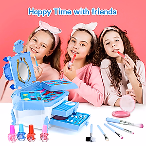 Kids Makeup Kit for Girl, Babbyo Upgrade 50 pcs Kids Make up Kit, Safety Tested Real Washable Make Up Toy Set with Portable Box, Prentent Play Make Up for Girls Birthday Present Toys