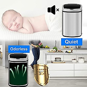 Hudada Kitchen Trash Can 13 Gallon Garbage Can Brushed Stainless Steel Waste Bin Automatic Trash Can Touch Free High Capacity 50 Liter with Lid for Kitchen Home Office Living Room Bedroom
