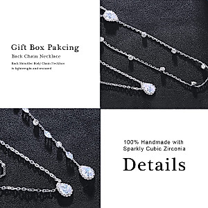 StoneFans Long Crystal Back Necklace Body Chains for women Silver Wedding Cubic Zirconia Backdrop Necklace Festival Dress Body Jewelry (Silver)